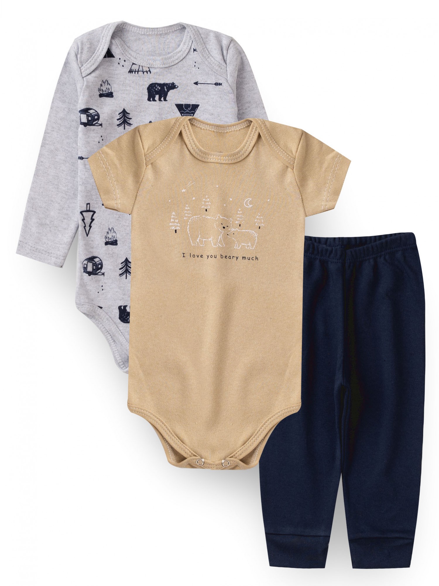 Kit Body Bebê Menino Suedine Cabana Mescla