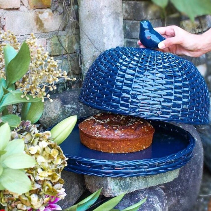 Boleira Vime Azul com Pássaro Azul Bolvapazul