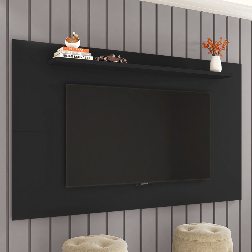 Painel para TV Até 65 Polegadas Elegant 1 Prateleira Preto Fosco ...