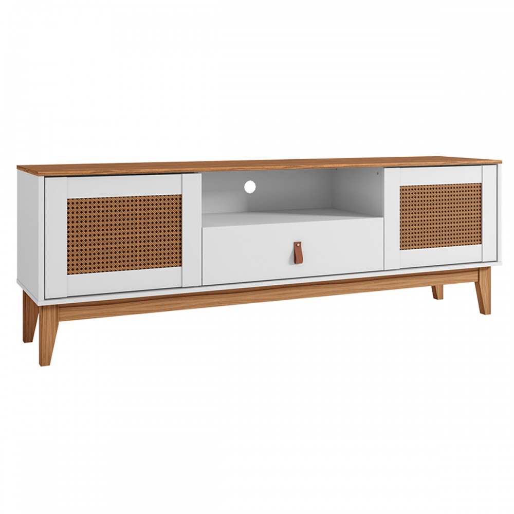 Rack para TV Até 60 Polegadas Esmeralda 2 Portas 1 Gaveta Branco/Noce ...