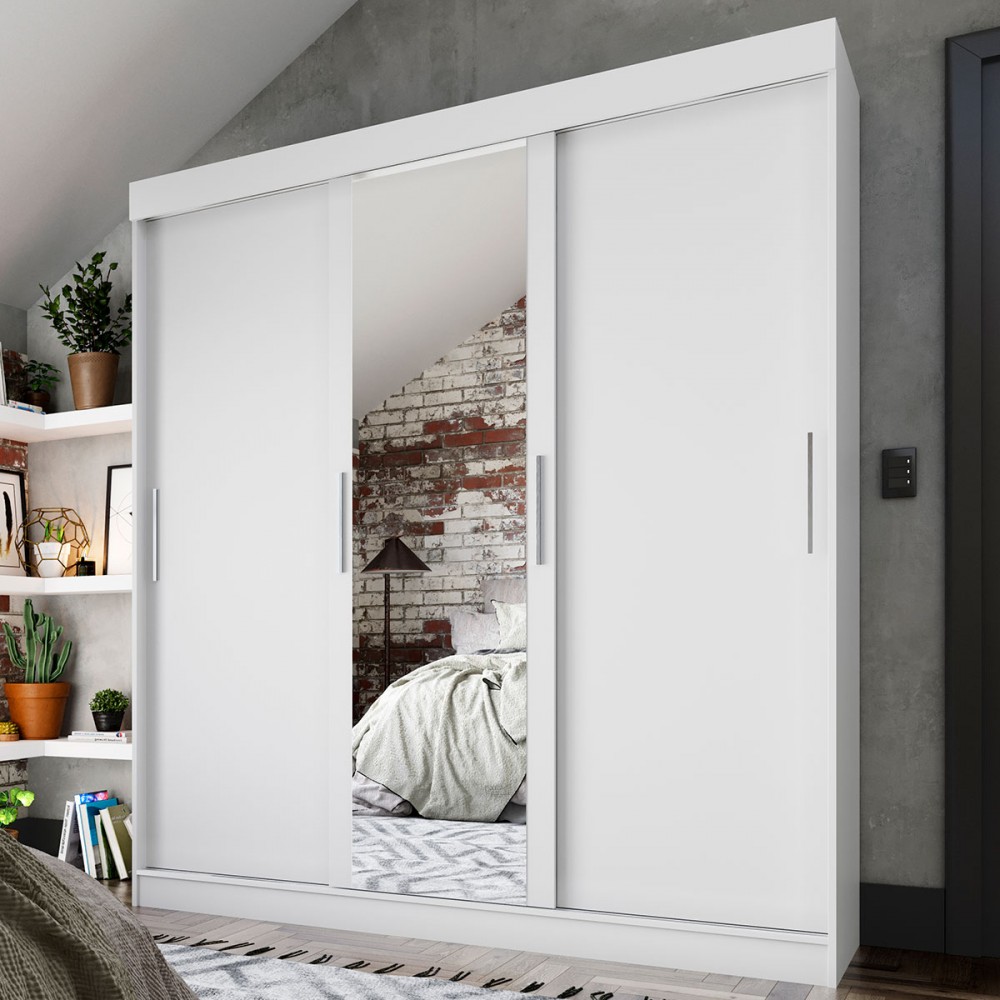 Guarda-Roupa Casal Dublin 3 Portas 2 Gavetas com Espelho Branco - Fama ...