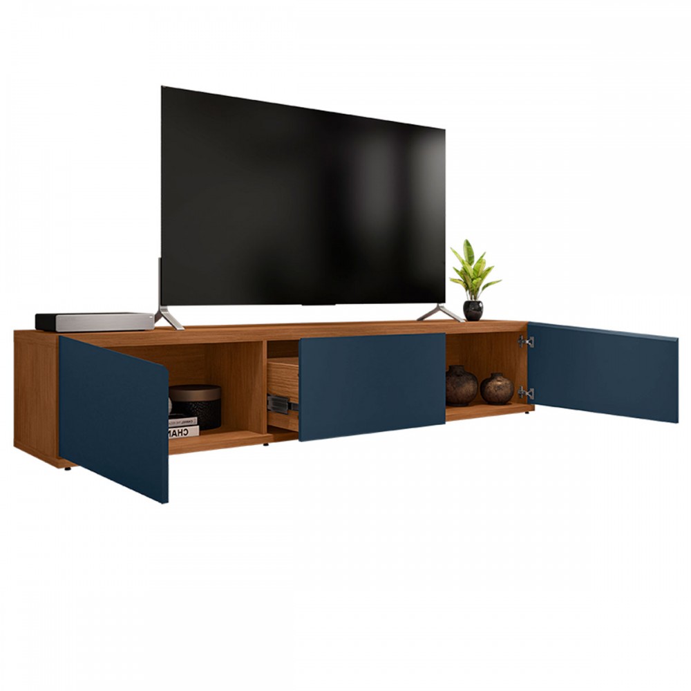 Rack para TV Até 60 Polegadas Eros 1,80 2 Portas 1 Gaveta Cedro/Azul ...