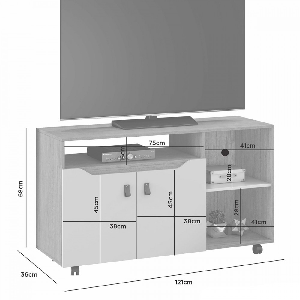 Rack para TV Até 49 Polegadas Seleto 2 Portas 1 Prateleira Cinamomo/Off ...