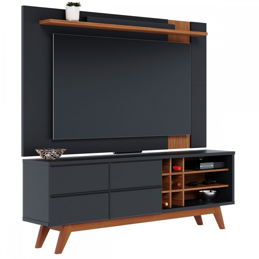 Rack com Painel para TV Até 70 Polegadas Noronha 2 Portas 3 Prateleiras ...