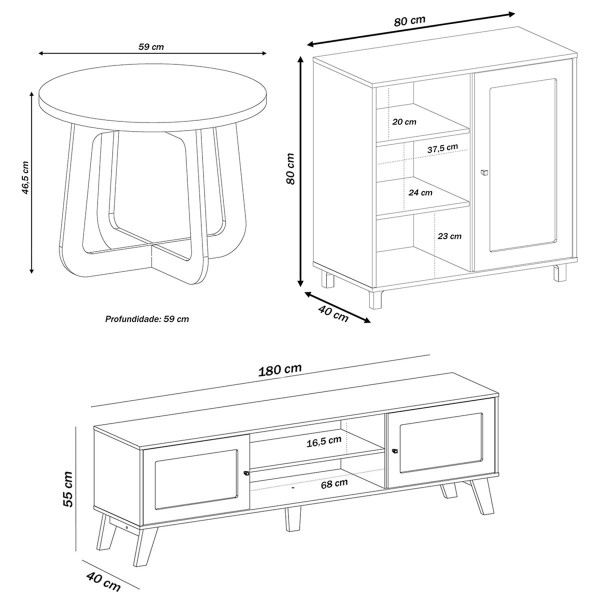 Sala de Estar Completa para TV Até 75 Polegadas Charlotte 3 Portas ...