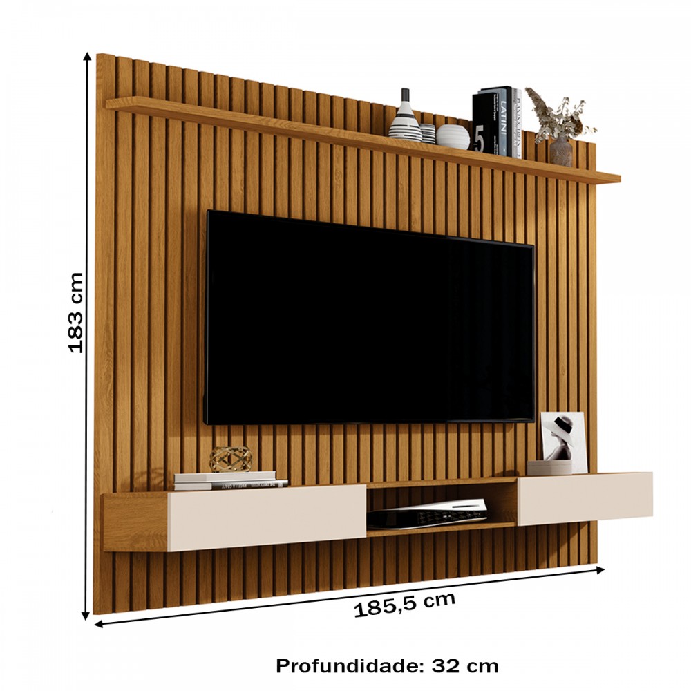 Painel para TV Até 70 Polegadas Vênus Ripado 2 Portas 1 Prateleira ...