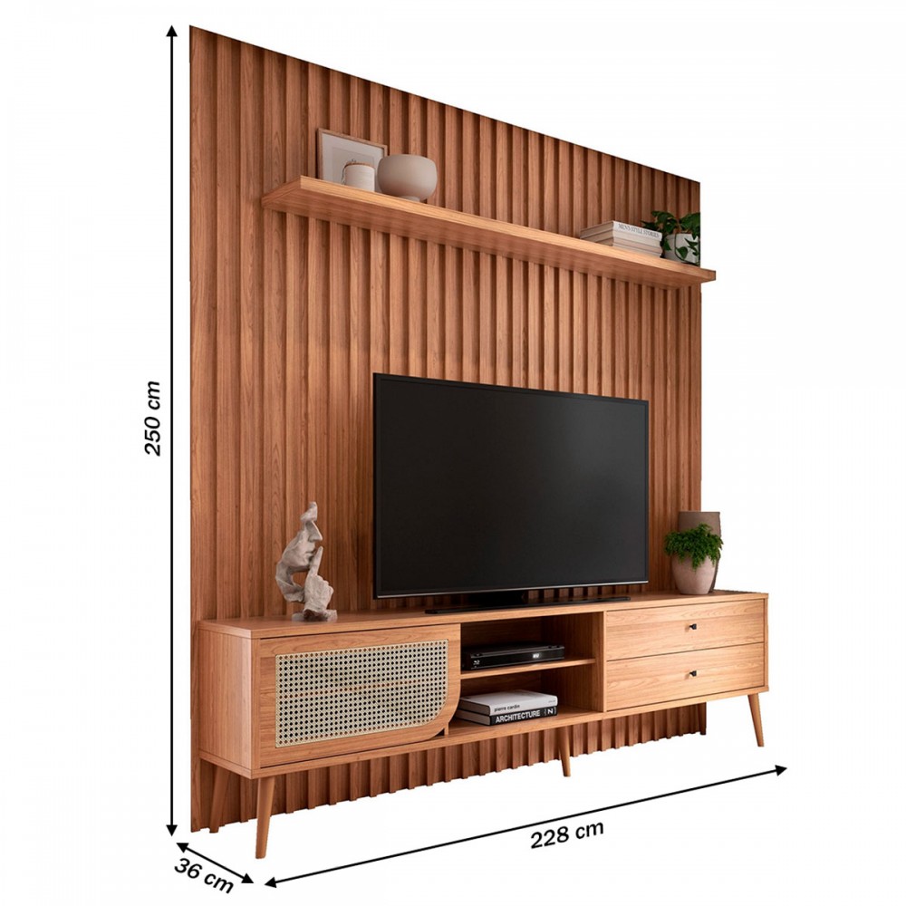 Rack com Painel para TV Até 75 Polegadas 1 Porta 2 Gavetas Freijó Tb323 ...