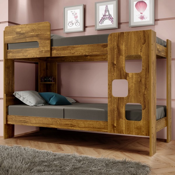 Beliche Vegas 100% Mdf 1 Prateleira com Escada e Grade de Segurança Ypê ...