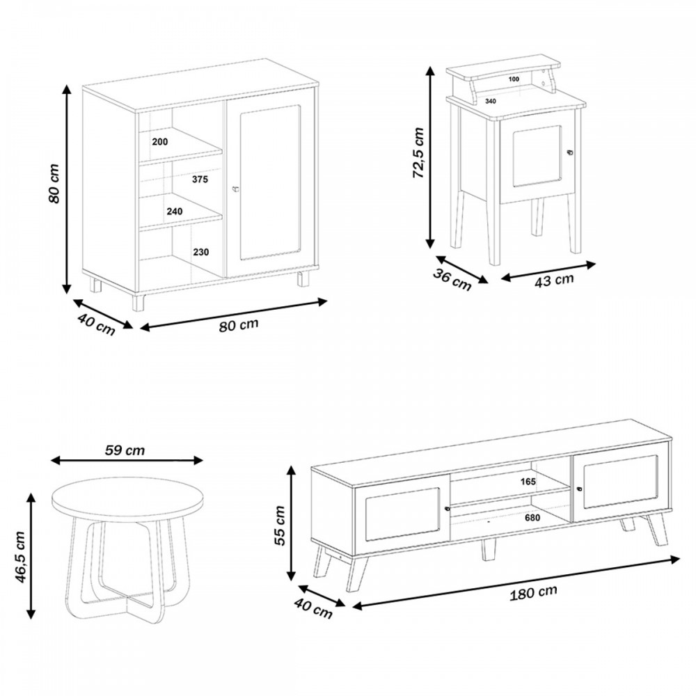 Sala de Estar Completa para TV Até 75 Polegadas Charlotte 4 Portas 3 ...
