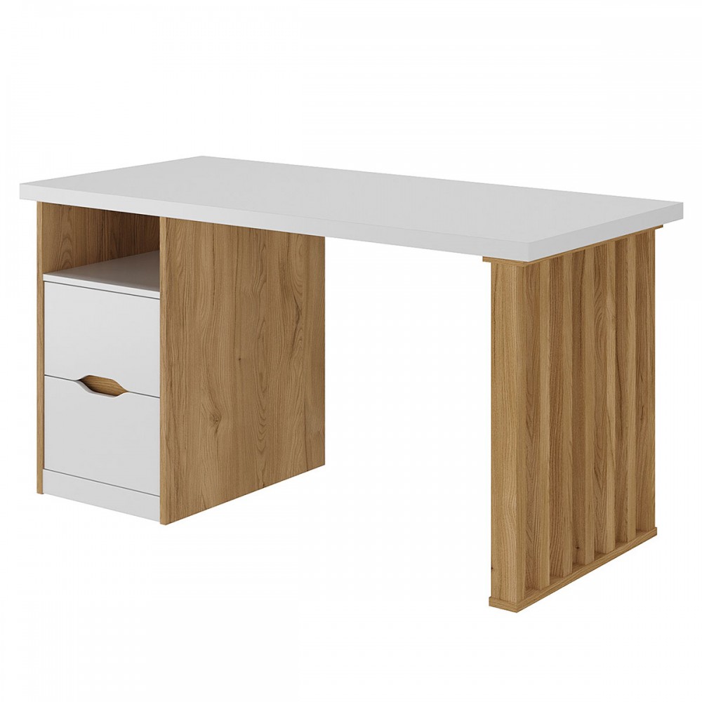 Mesa Escrivaninha Florence 2 Gavetas Branco/Olmo - Artany Móveis