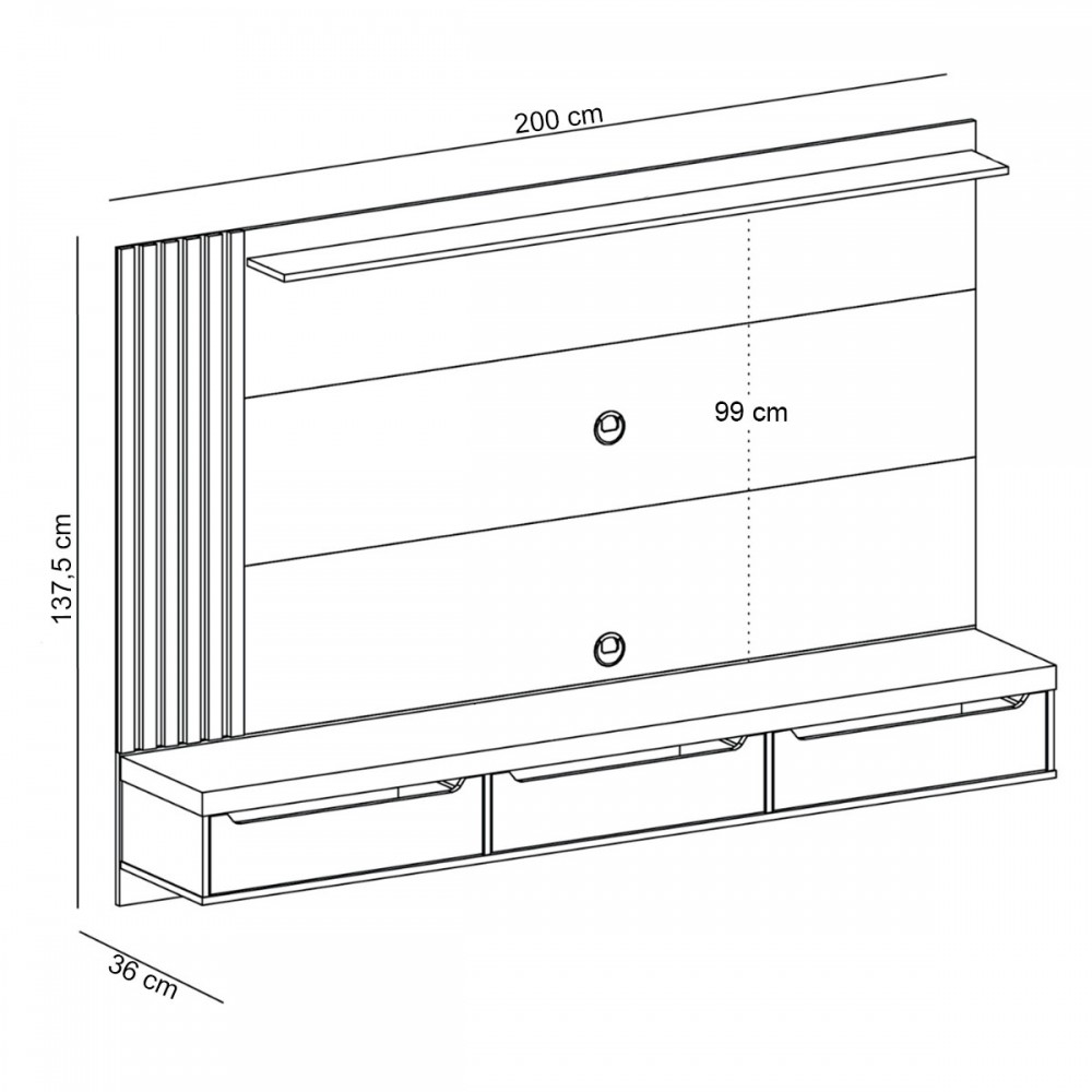Painel para TV Até 75 Polegadas Luxo 3 Gavetas Carvalho/Menta - Pnr Móveis