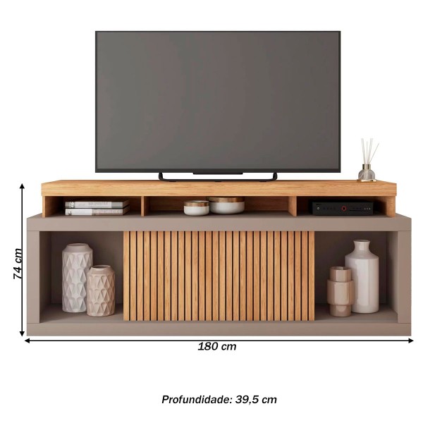 Rack para TV 75 Polegadas 2 Portas com Ripado Aegon Buriti/Fendi - Caemmun