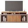 Rack para TV 75 Polegadas 2 Portas com Ripado Aegon Buriti/Fendi - Caemmun