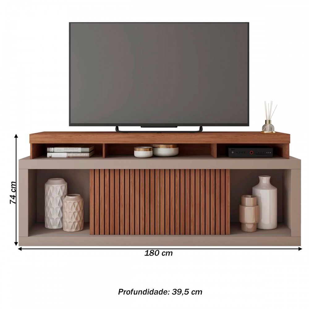 Rack para TV 75 Polegadas 2 Portas com Ripado Aegon Fendi/Havana - Caemmun