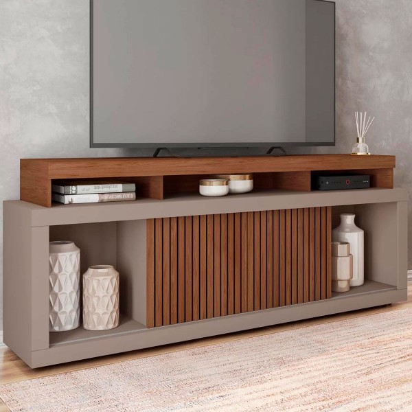 Rack para TV 75 Polegadas 2 Portas com Ripado Aegon Fendi/Havana - Caemmun