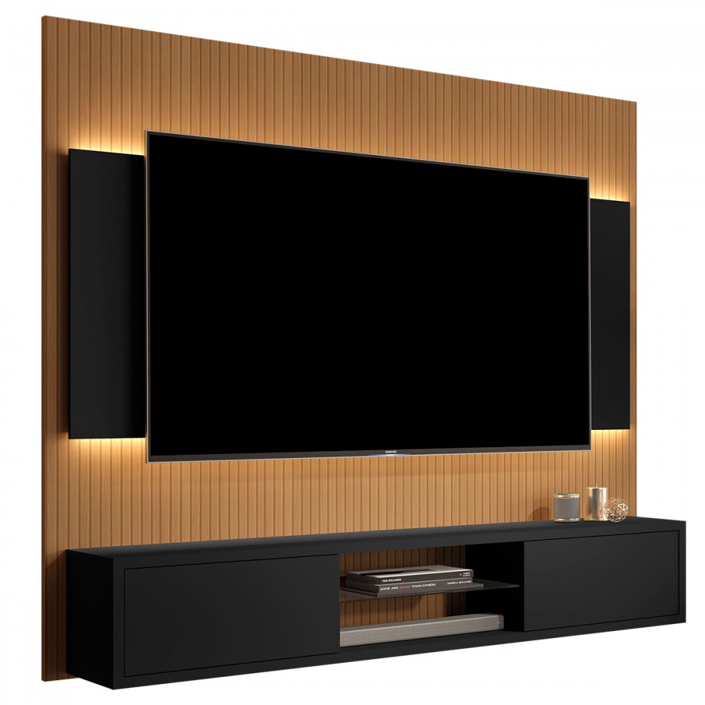 Painel para TV Até 75 Polegadas 2 Portas com Led Elmo/Preto 5111- Jb ...