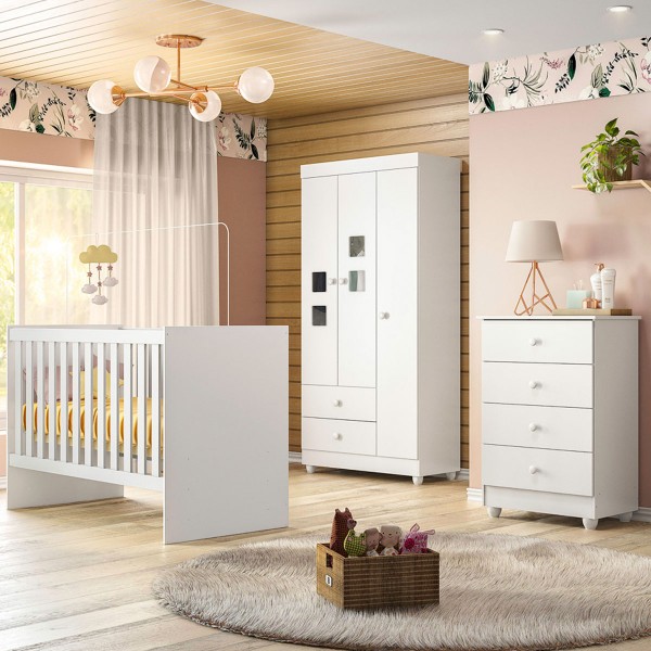 Quarto de Bebê Completo Life 100% Mdf 3 Portas 6 Gavetas Branco 4110 ...