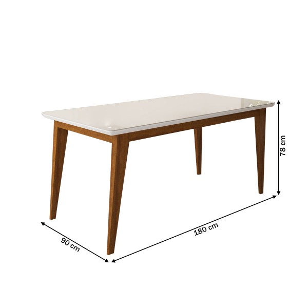Mesa de Jantar 6 Lugares Luxe com Vidro Cinamomo/Off White - Panorama Móveis