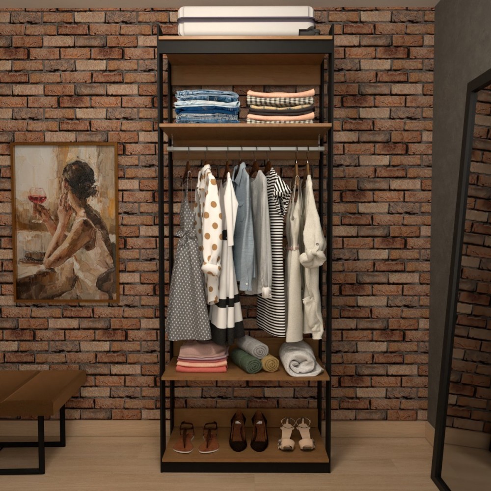 Closet Industrial Marseille 2 Prateleiras 1 Cabideiro Black/Brise - Panorama Móveis