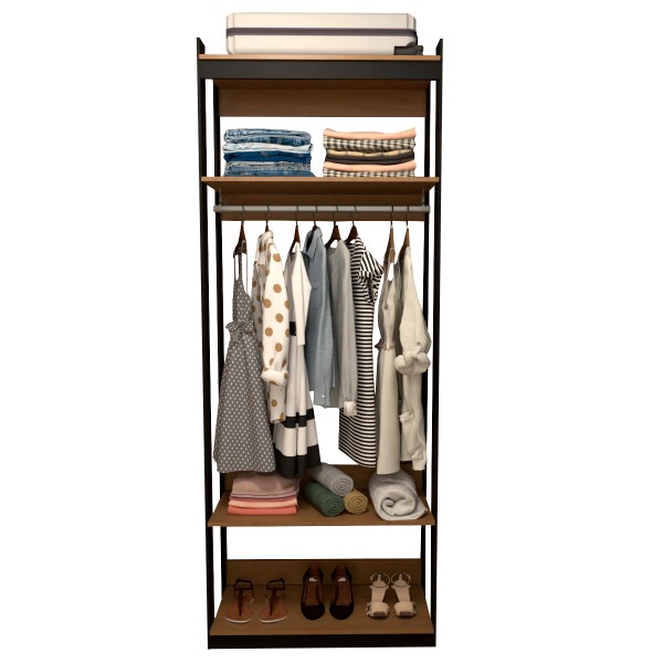 Closet Industrial Marseille 2 Prateleiras 1 Cabideiro Black/Brise - Panorama Móveis