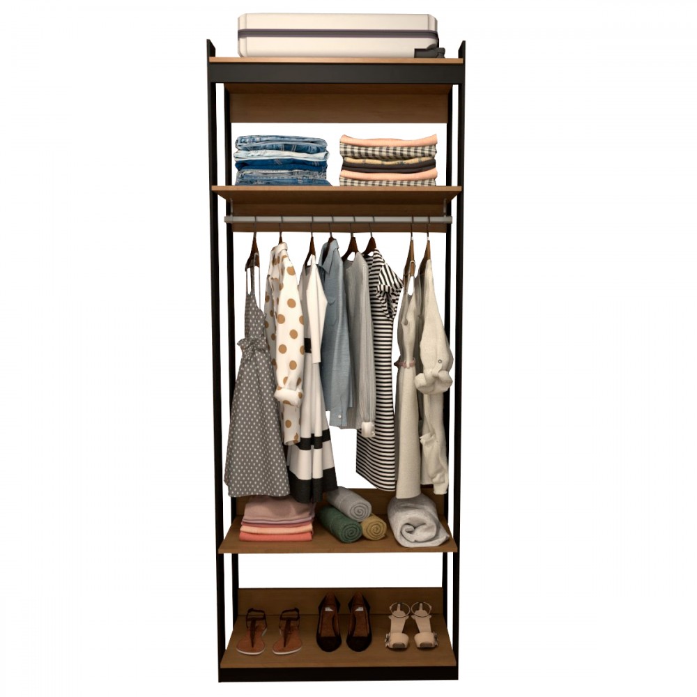 Closet Industrial Marseille 2 Prateleiras 1 Cabideiro Black/Brise - Panorama Móveis