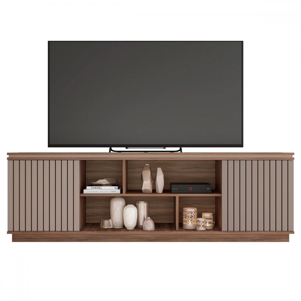 Rack para TV Até 75 Polegadas Simetria 2 Portas Ripadas Nogueira San ...