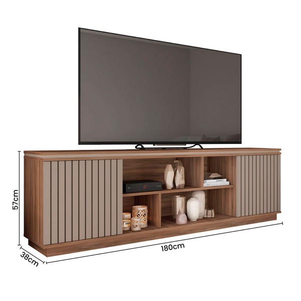 Rack para TV Até 75 Polegadas Simetria 2 Portas Ripadas Nogueira San ...