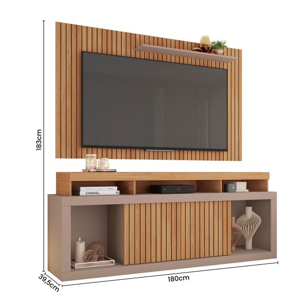 Rack com Painel para TV Até 65 Polegadas New Oscar 2 Portas Ripado ...