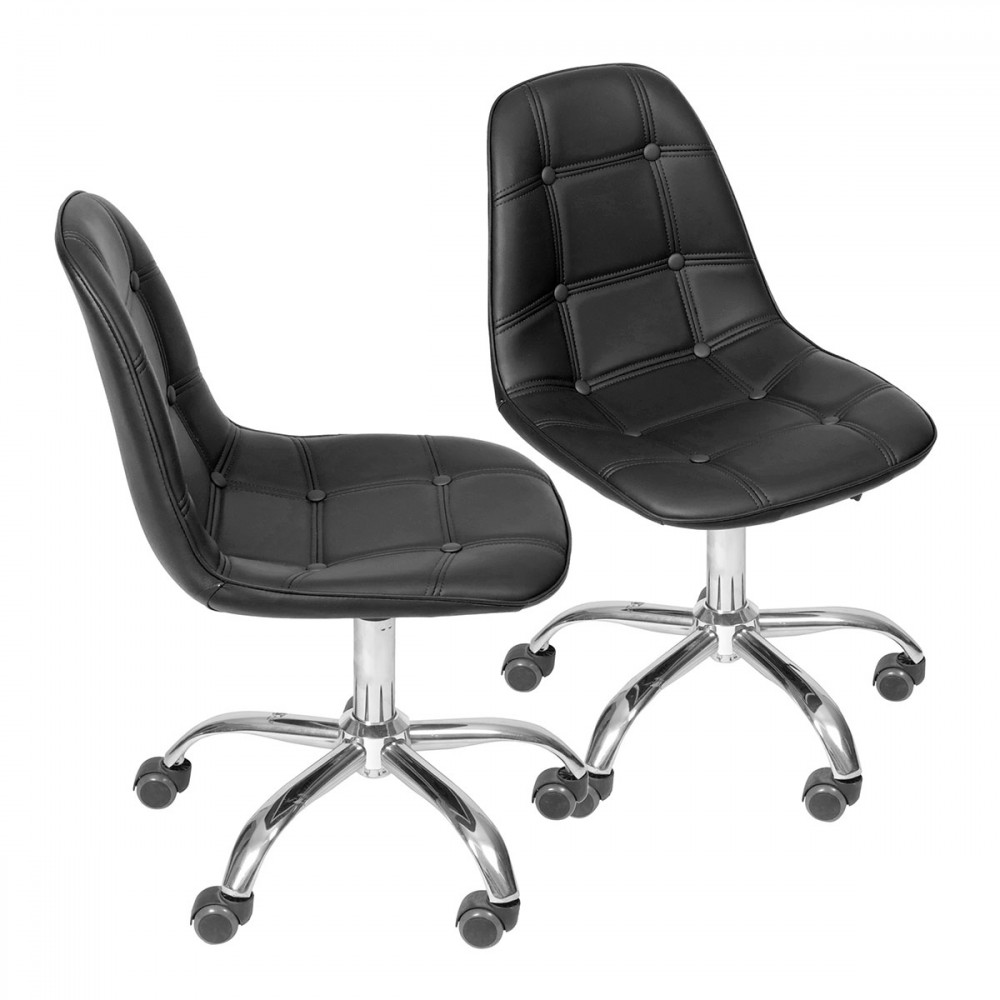 Kit 2 Cadeiras Dkr Botonê Preto Base Rodízio - Or Design