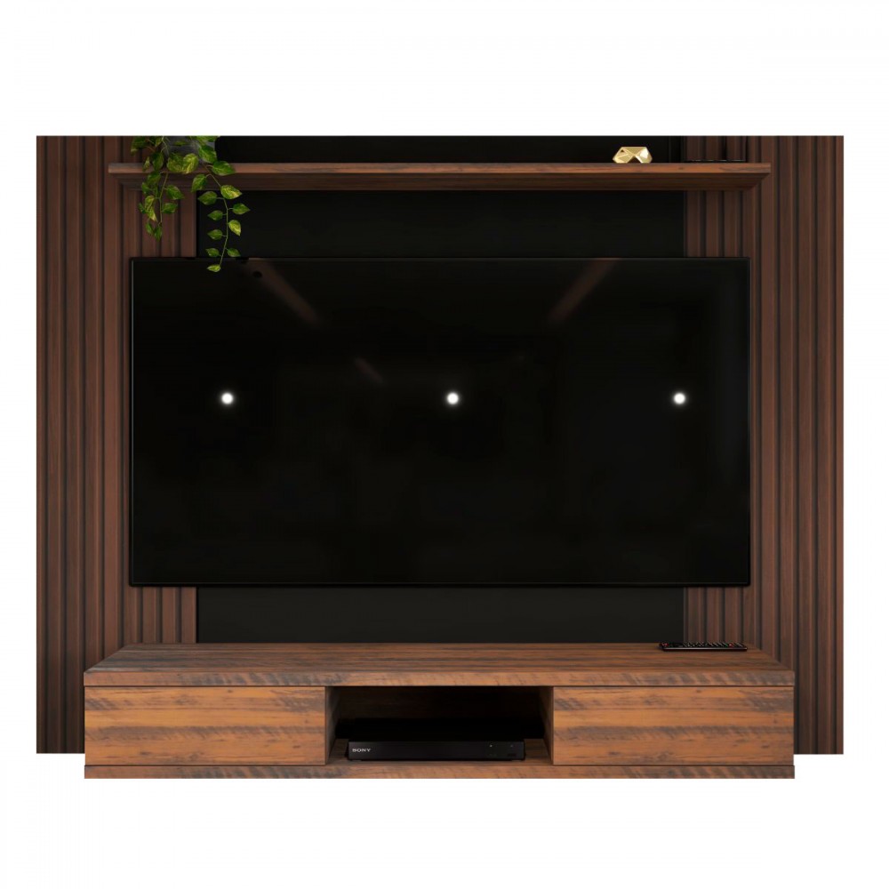 Painel para TV Até 75 Polegadas Alaska 2 Portas Pinho Ripado/Preto - Panorama Móveis