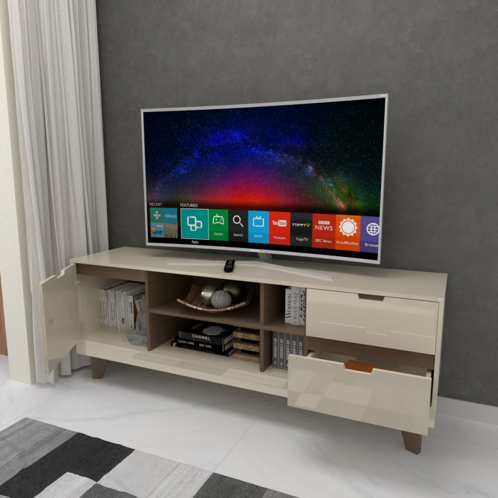 Rack para TV Até 60 Polegadas Oklahoma 1 Porta 2 Gavetas Off White ...
