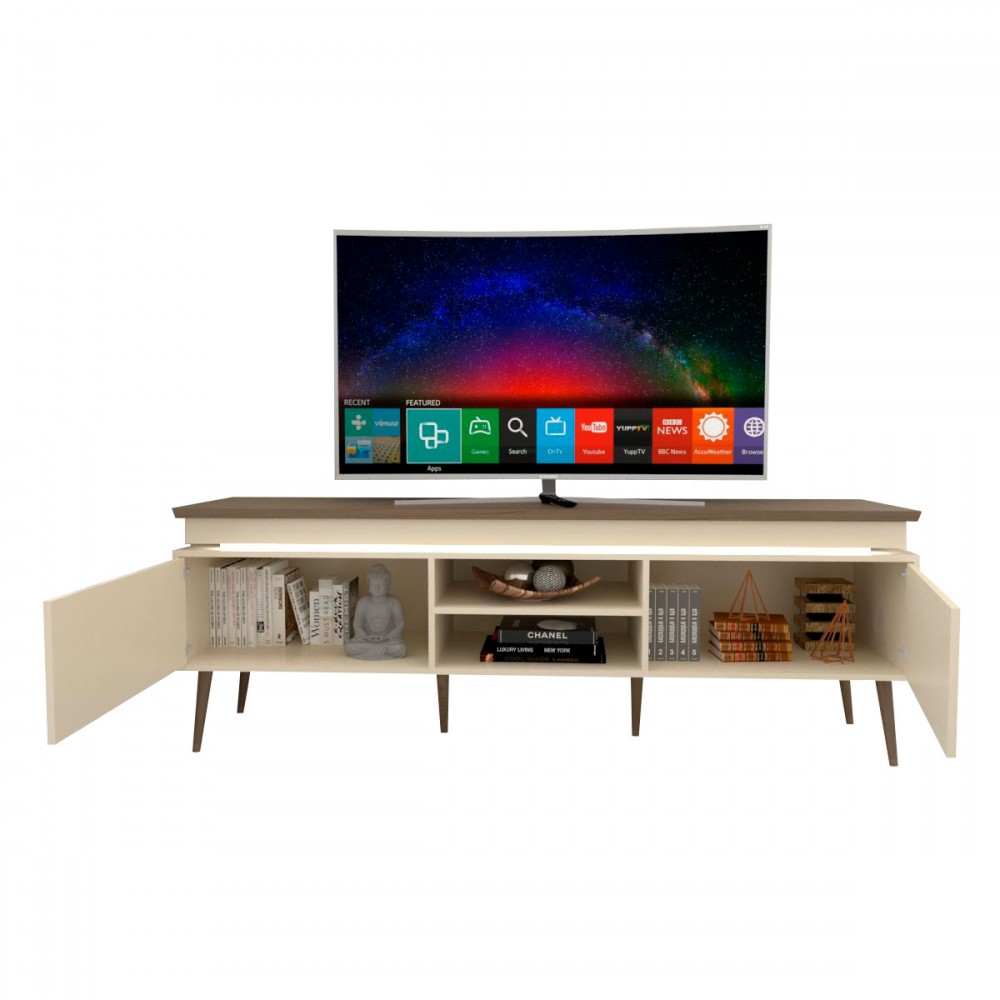 Rack para TV Até 75 Polegadas Lumen 2 Portas com Led Pinho/Off White - Panorama Móveis