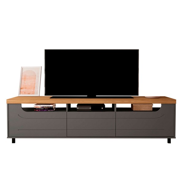 Rack para TV Até 75 Polegadas Urano 2 Portas 1 Gaveta Carvalho/Grafite ...