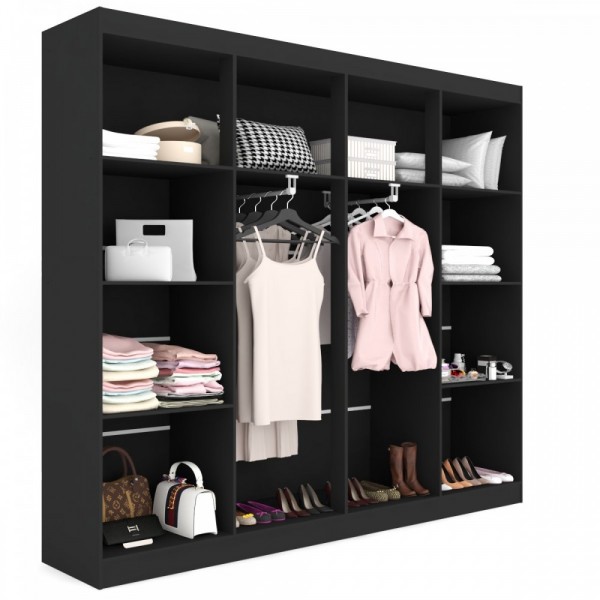 Closet Casal em L Ele e Ela 4 Metros 16 Prateleiras 4 Cabideiros Preto Fosco - Panorama Móveis