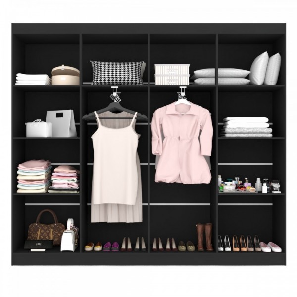 Closet Casal em L Ele e Ela 4 Metros 16 Prateleiras 4 Cabideiros Preto Fosco - Panorama Móveis