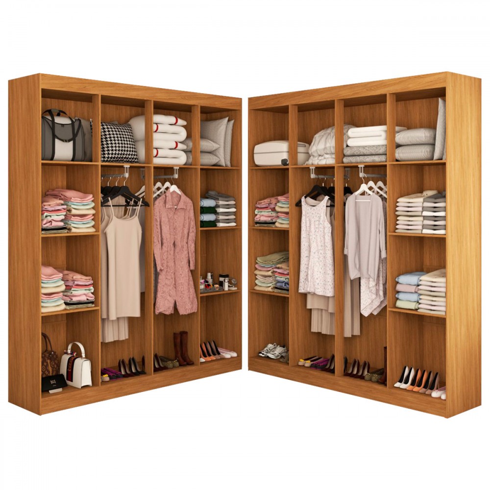 Closet Casal em L Ele e Ela 4 Metros 16 Prateleiras 4 Cabideiros Cinamomo Fosco - Panorama Móveis