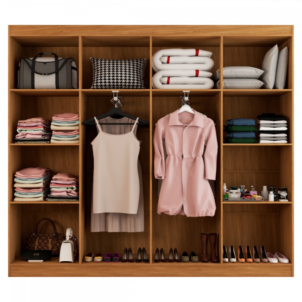 Closet Casal em L Ele e Ela 4 Metros 16 Prateleiras 4 Cabideiros Cinamomo Fosco - Panorama Móveis