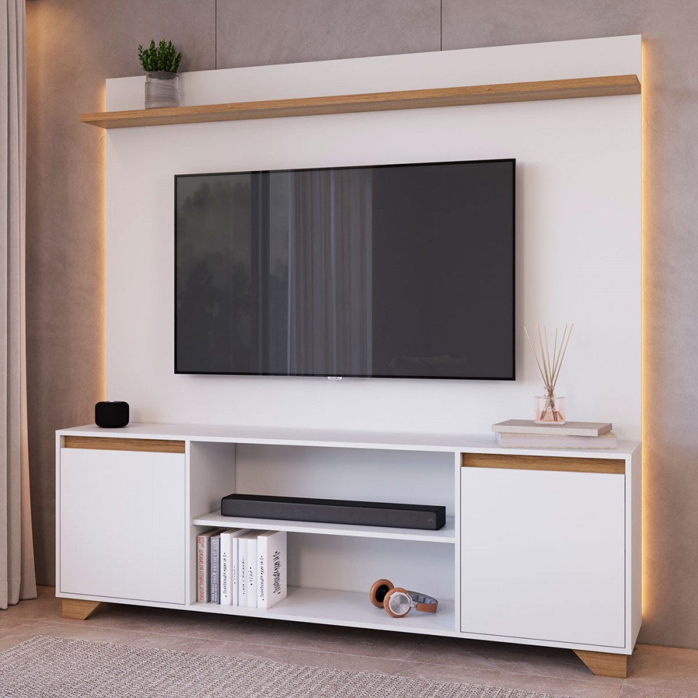 Rack com Painel para TV Até 40 Polegadas Benevello 2 Portas Siena/Branco - Quiditá Móveis