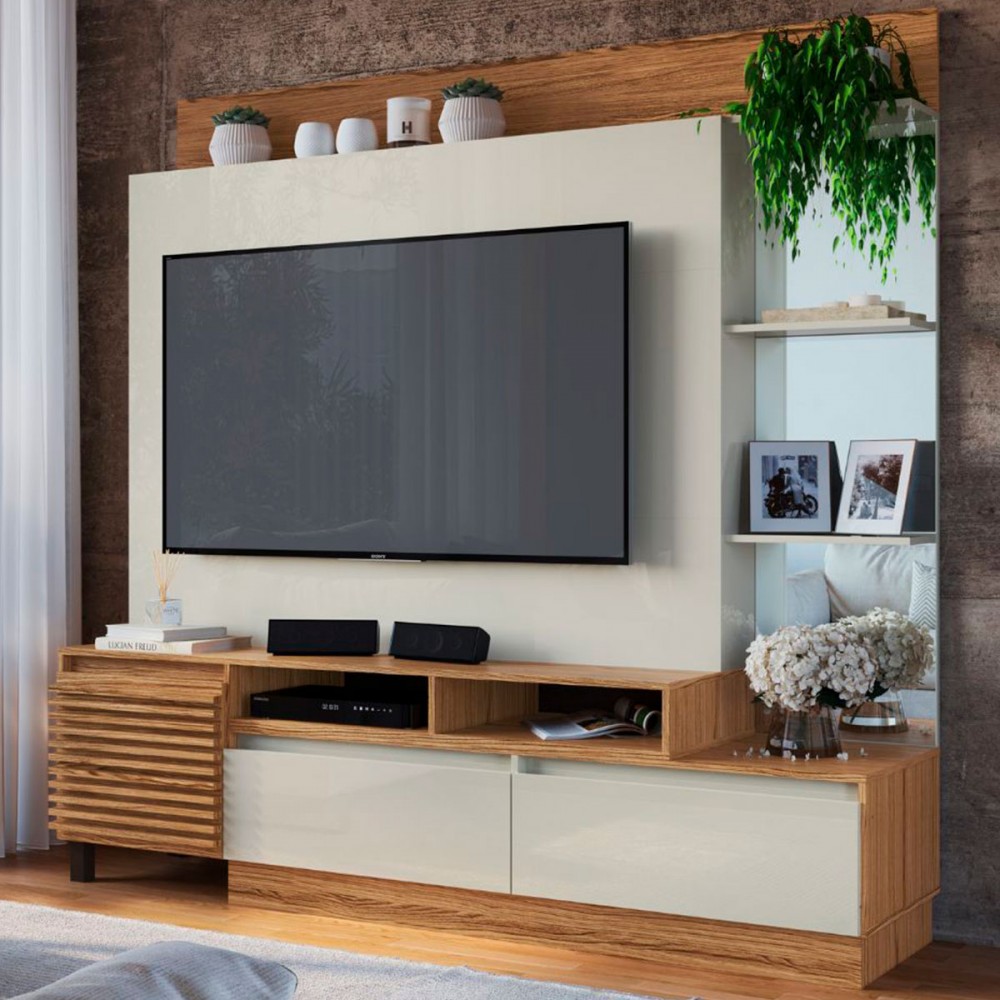 Estante para TV Até 50 Polegadas Casablanca 1 Porta 2 Gavetas Cinamomo/Off White - Panorama Móveis