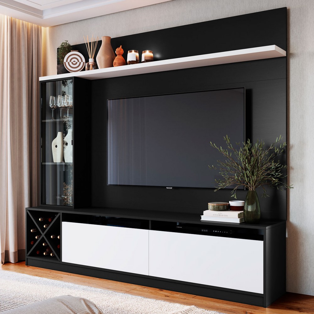 Rack com Painel para TV Até 50 Polegadas Coliseu 3 Portas Preto/Branco ...