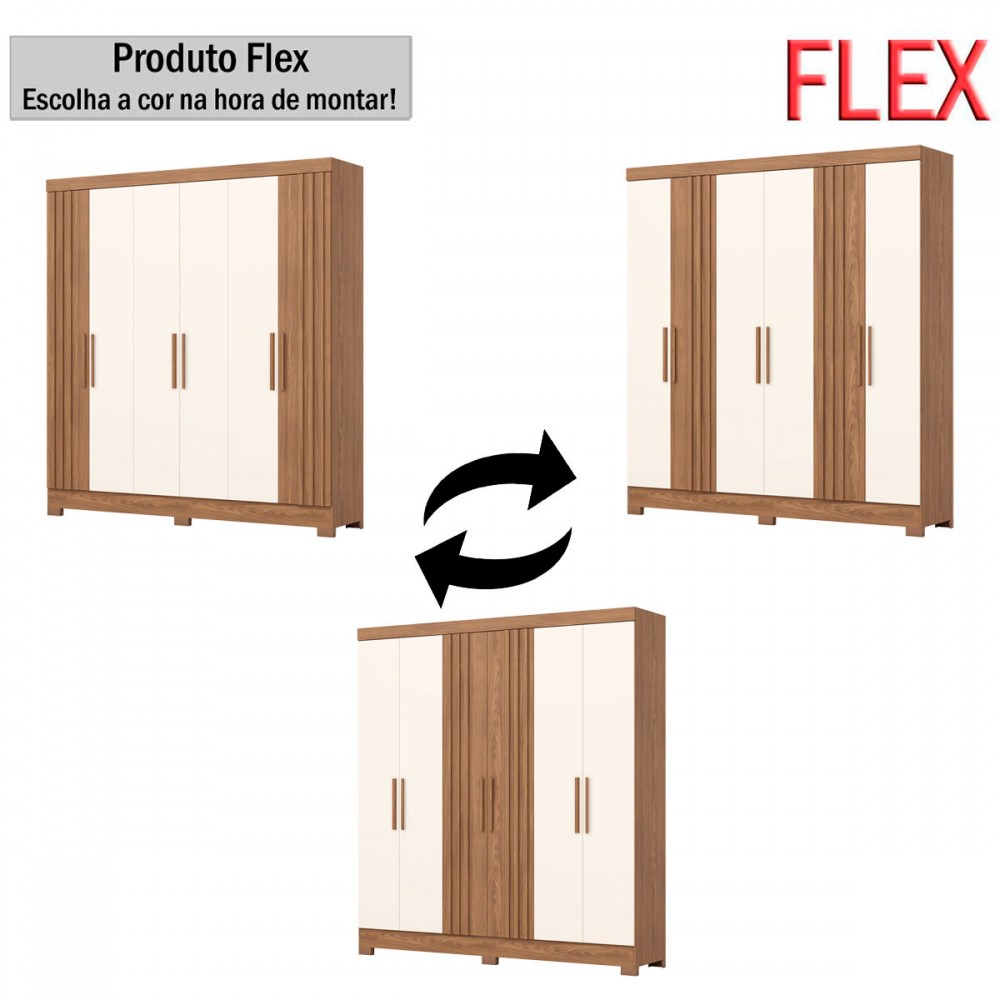 Guarda-Roupa Casal 6 Portas 3 Gavetas Flex Nature/Off White B367 - Briz