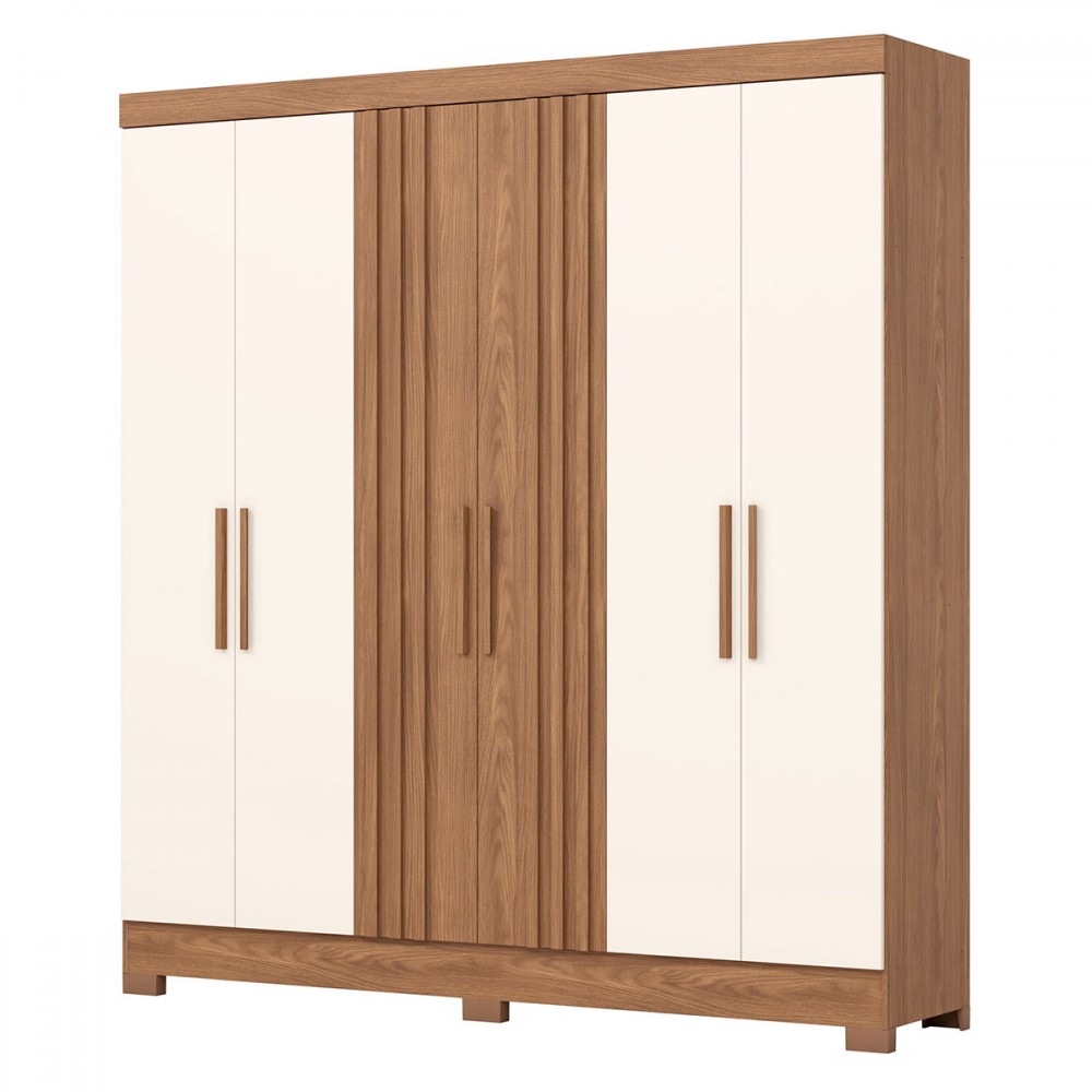 Guarda-Roupa Casal 6 Portas 3 Gavetas Flex Nature/Off White B367 - Briz