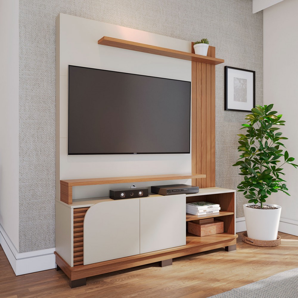 Estante para TV Até 65 Polegadas Jurerê 2 Portas Off White/Freijó 1500 ...