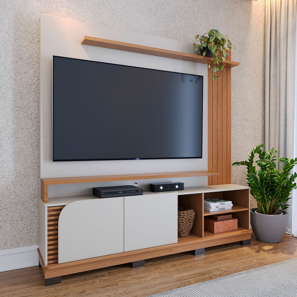 Estante para TV Até 75 Polegadas Jurerê 2 Portas Off White/Freijó 1800 ...