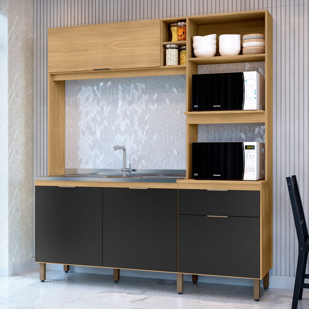 Cozinha Compacta Cloe 4 Portas 1 Gaveta Castanho/Nero - Mx Móveis