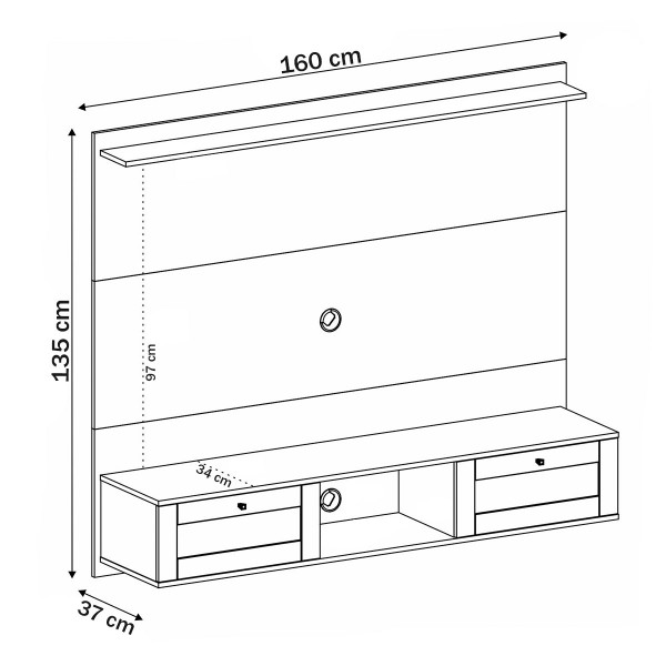 Painel para TV Até 72 Polegadas Decor 2 Portas Carvalho - Pnr Móveis