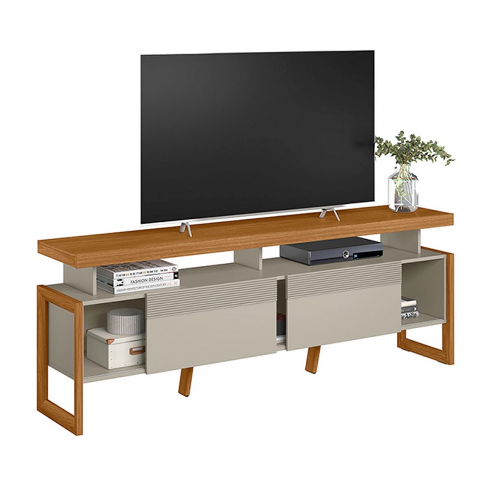 Rack para TV Até 70 Polegadas Esmeralda 2 Portas Nature/Off White - Linea Brasil