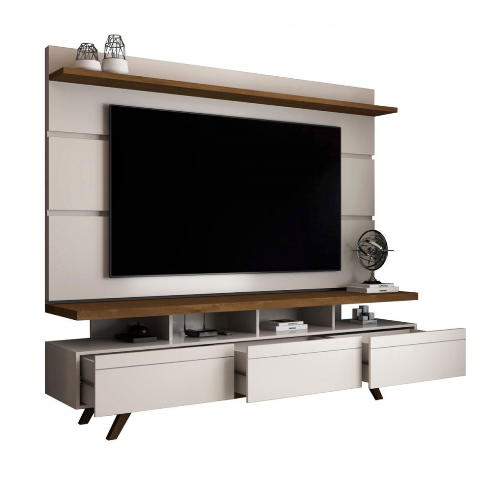 Rack com Painel para TV Até 72 Polegadas Armênia 3 Gavetas Off White ...