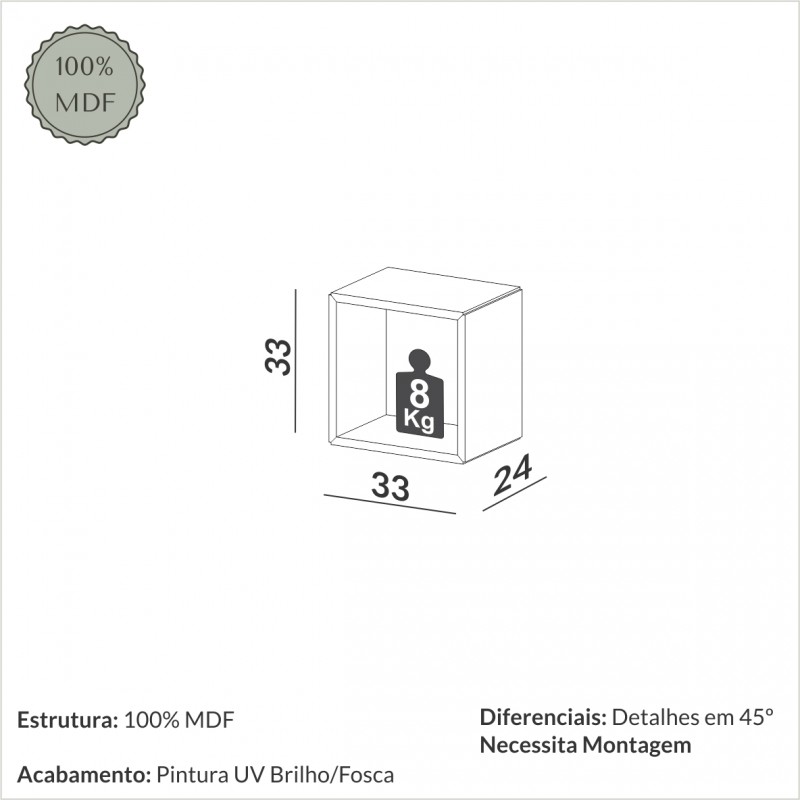 Nicho Quadrado 100% Mdf Basic Tb155 Freijó/Off White - Dalla Costa
