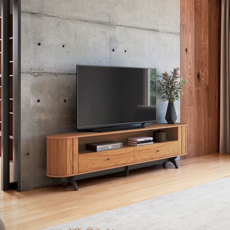 Rack para TV Até 60 Polegadas 2 Gavetas Curvo Nature Freijó/Preto ...